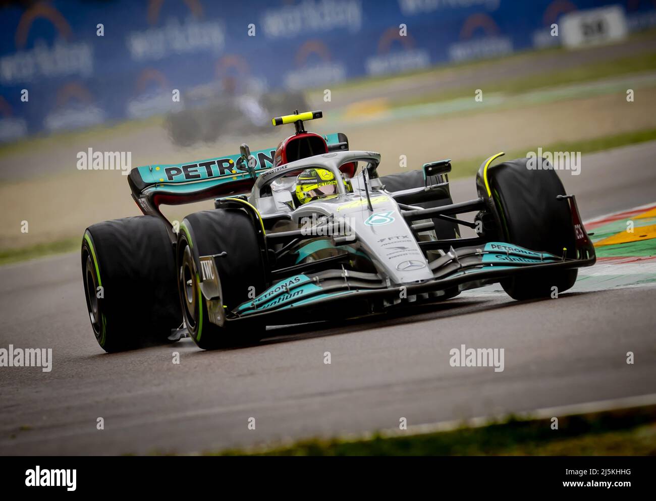 IMOLA - Lewis Hamilton (44) driving the Mercedes W13 during the F1 ...