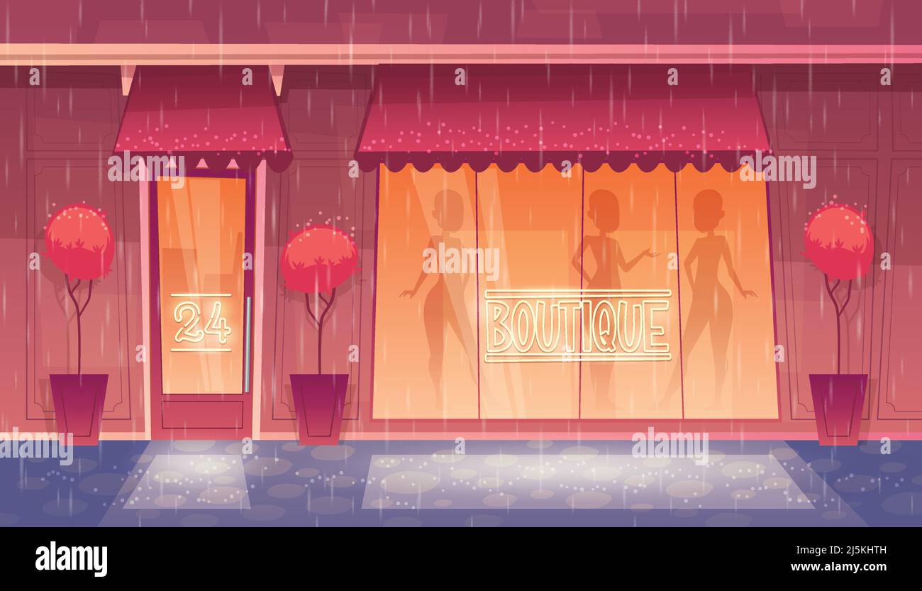Vector 24 hours, round-the-clock boutique with shop-window, clothing ...