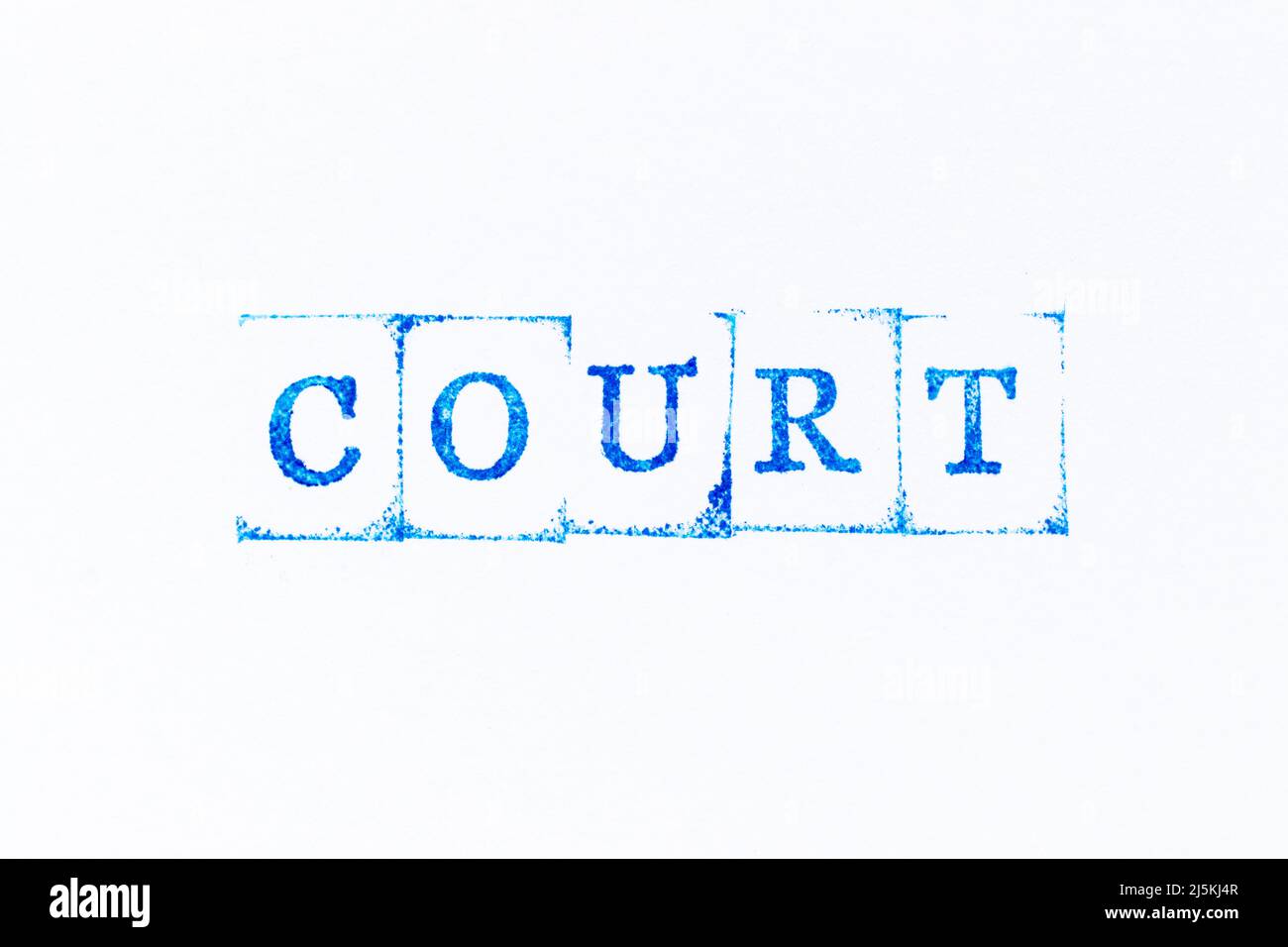 Blue color ink rubber stamp in word court on white paper background ...