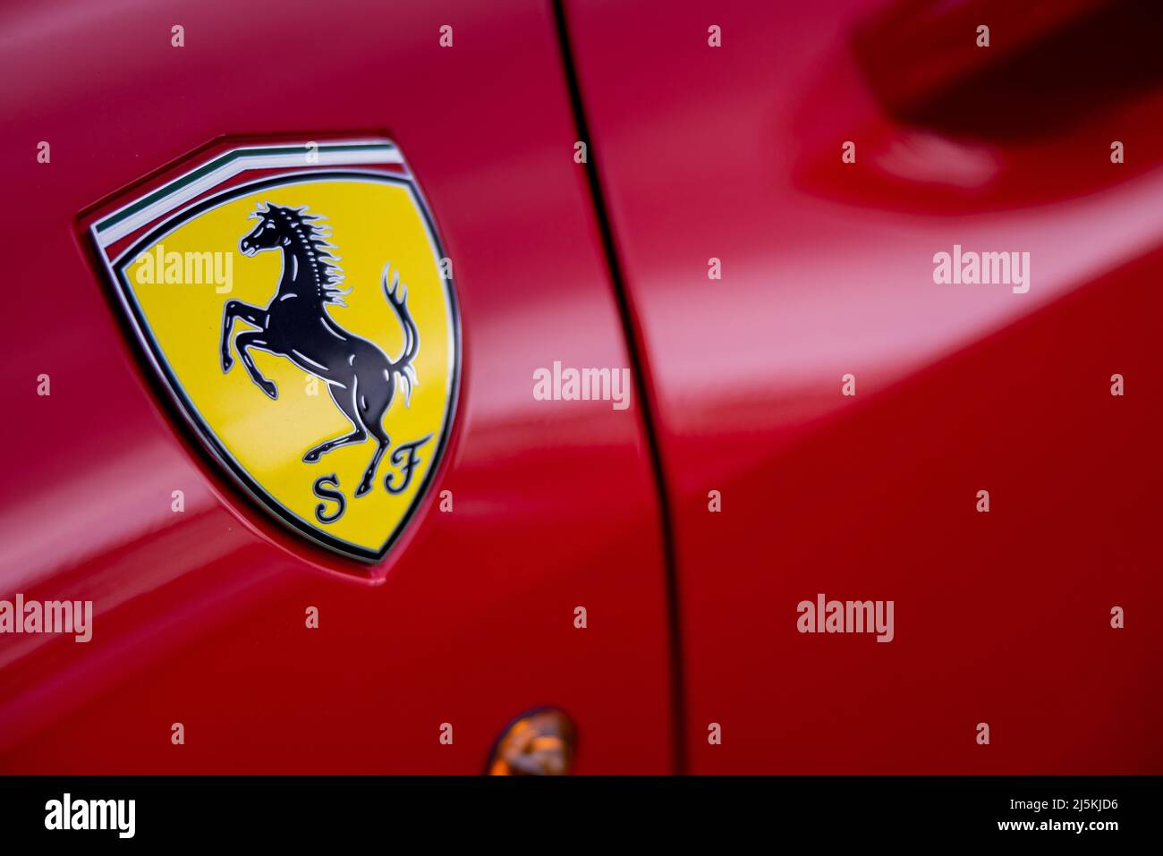 Ferrari’s prancing horse Shield Badge on a Ferrari 458 Speciale Stock ...