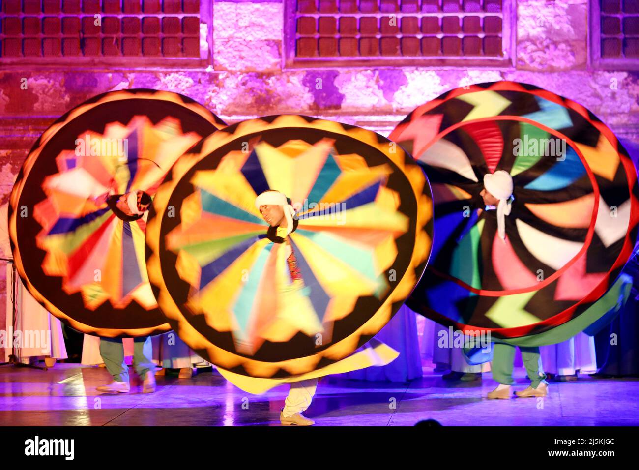 Cairo, Egypt. 23rd Apr, 2022. Dancers perform Tanoura, a traditional ...