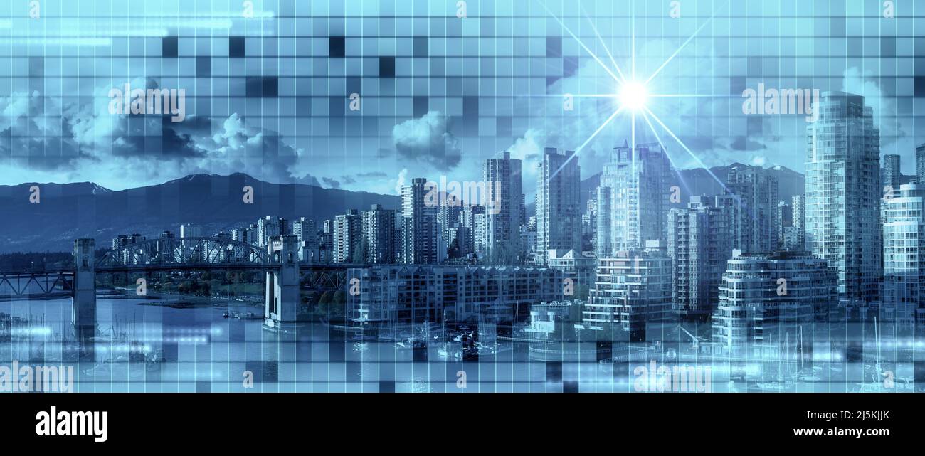 Futuristic City Building Skyline. Aerial Cityscape. Blue Color Stock ...