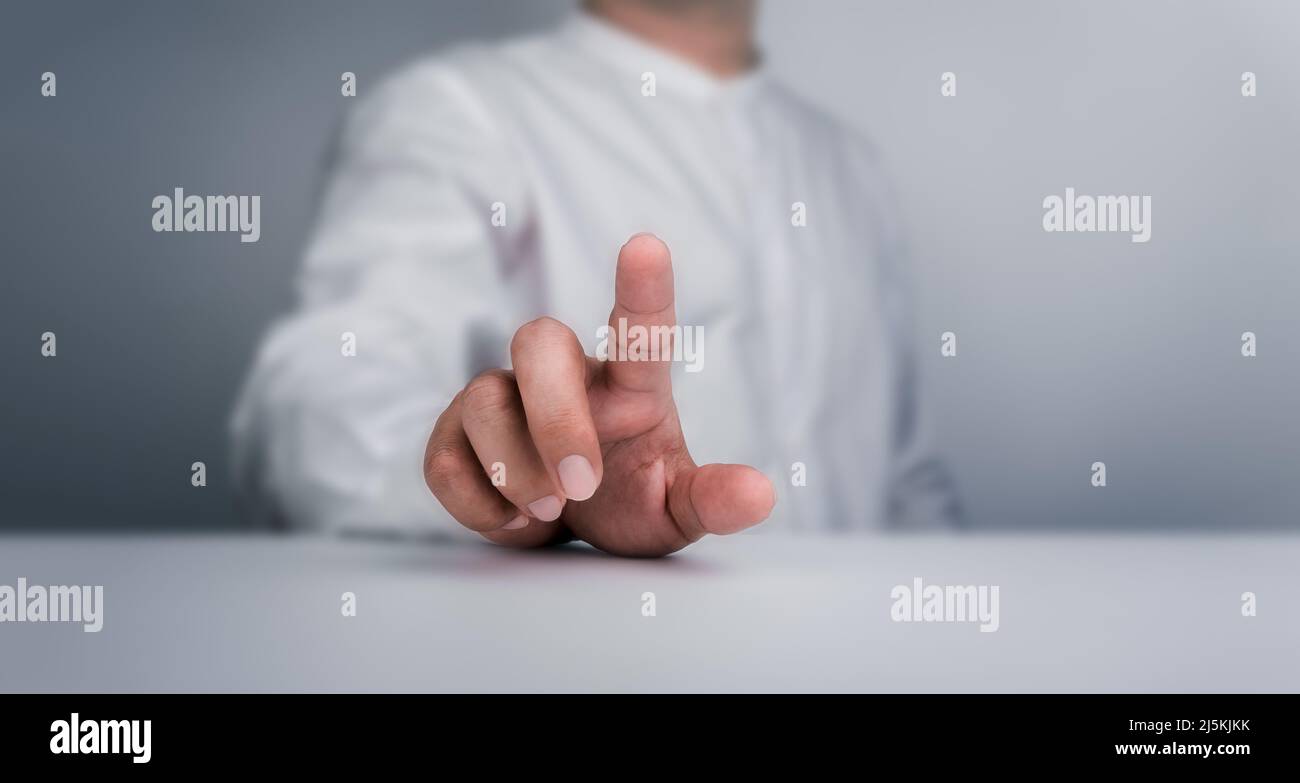 Finger touch on virtual touch screen gesture by business person in ...