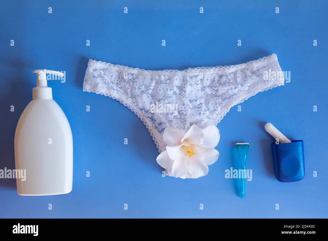flat lay on the theme of feminine intimate hygiene Stock Photo - Alamy