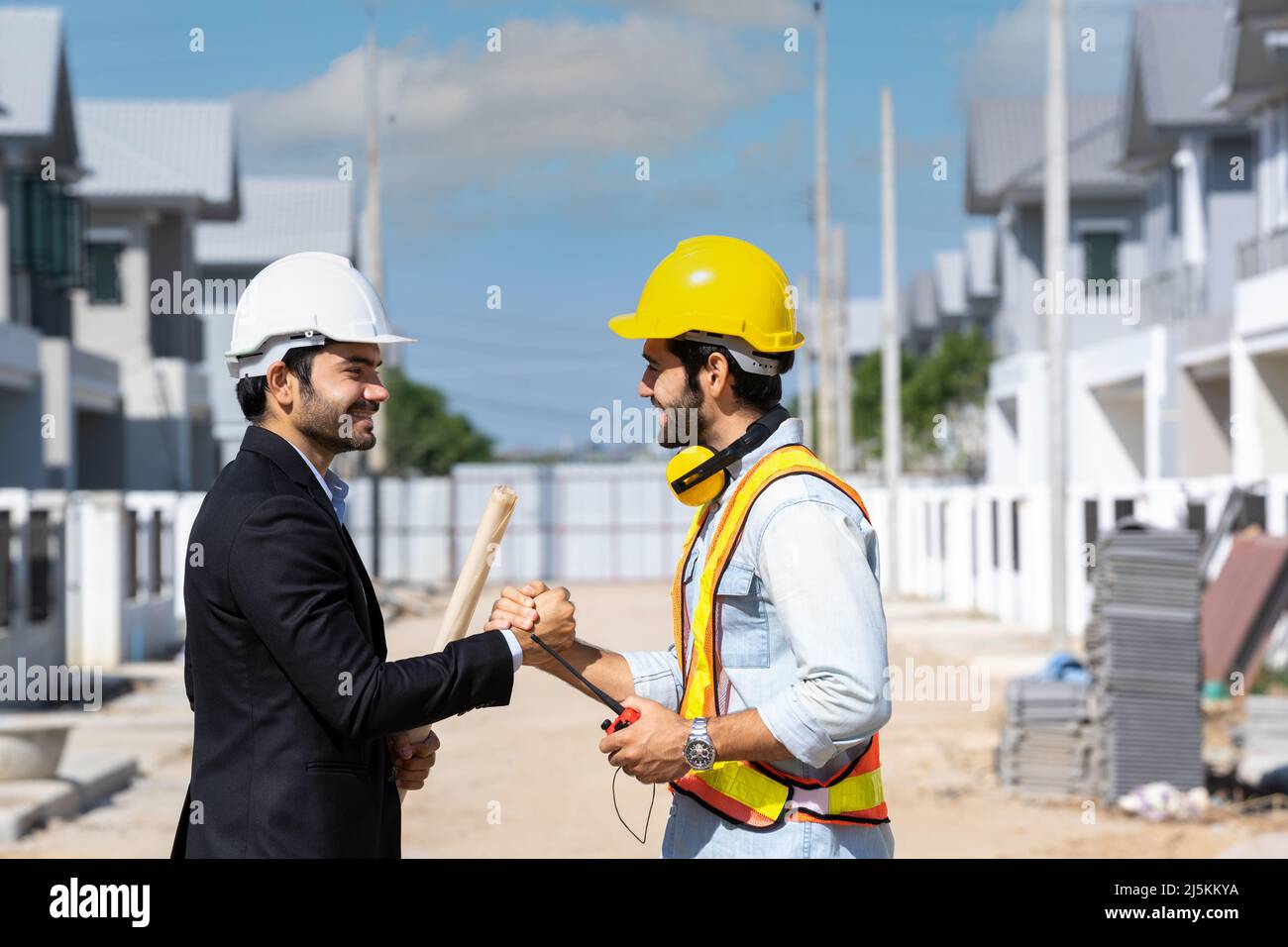 Engineer man handshake with businessman after finishing up meeting in ...