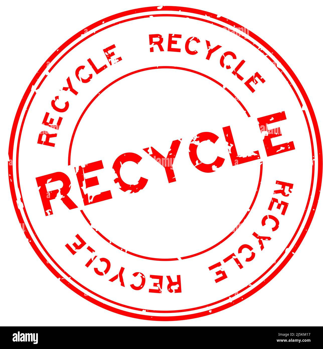 Grunge red recycle word round rubber seal stamp on white background ...