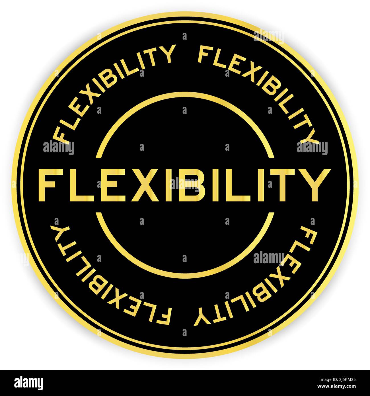 Black and gold color round label sticker with word flexibility on white ...