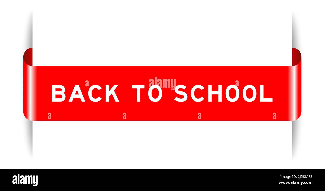 Red color inserted label banner with word back to school on white ...