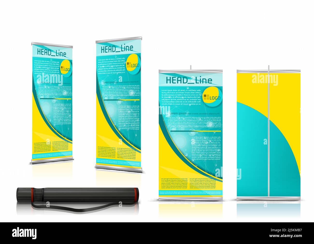 Vector set of roll up banners, vertical stands with paper canvases ...