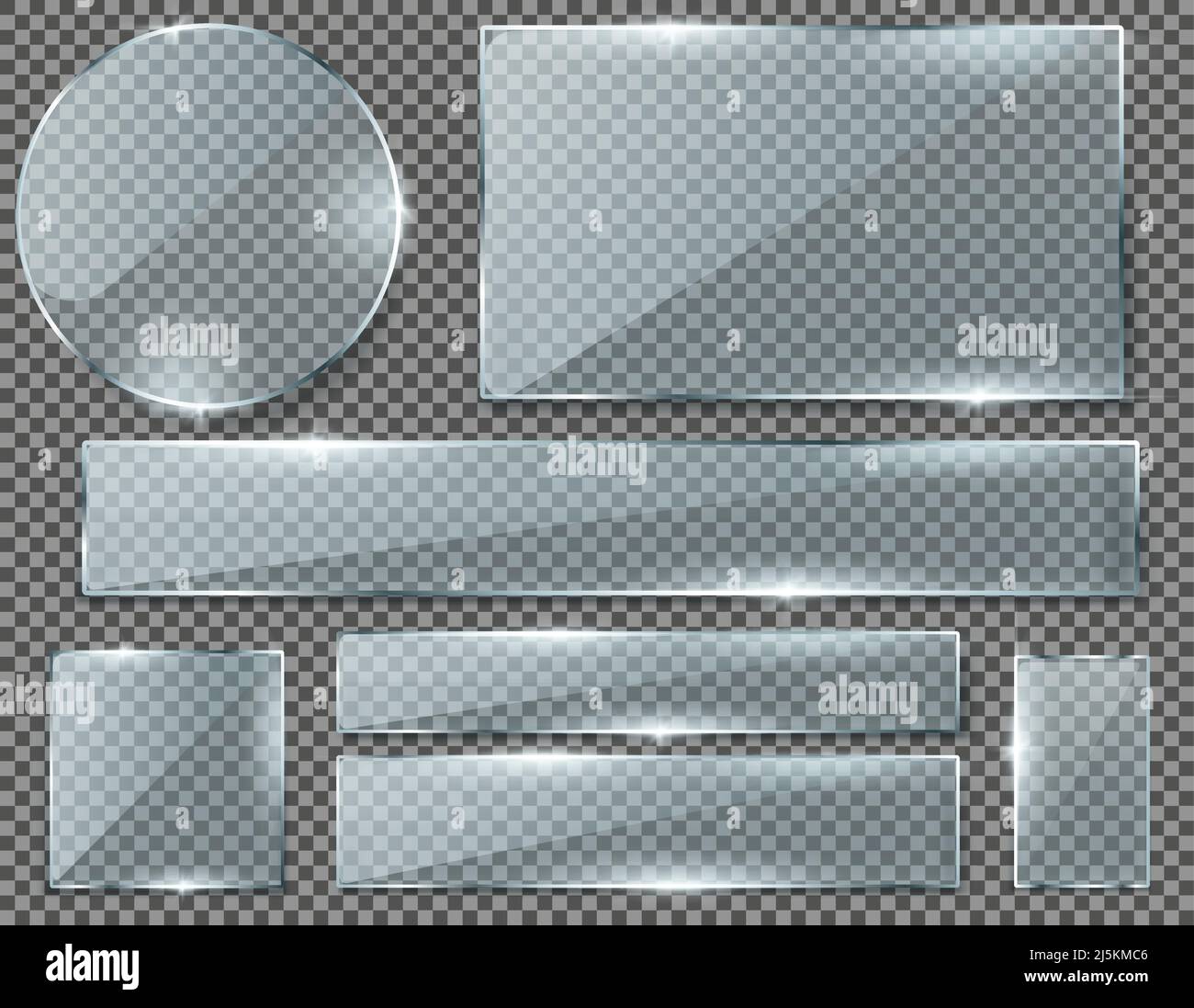 Vector realistic set of transparent glass plates, blank shining frames ...