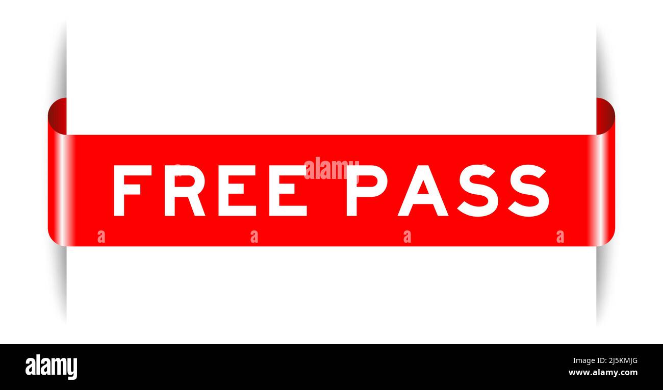 Red color inserted label banner with word free pass on white background ...