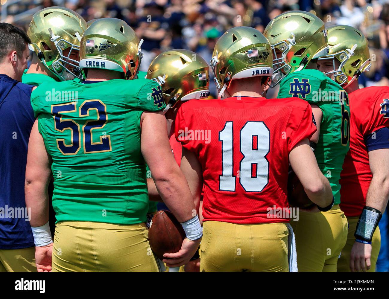 April 23, 2022: Notre Dame quarterback Drew Pyne (10) gives pep talk ...