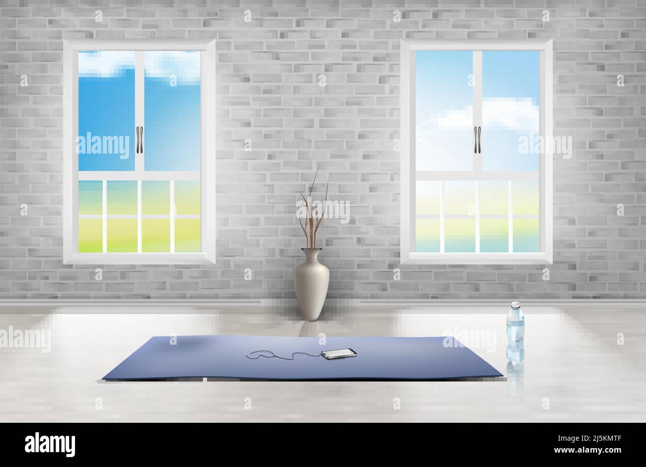 Empty room with two windows Stock Vector Images - Alamy