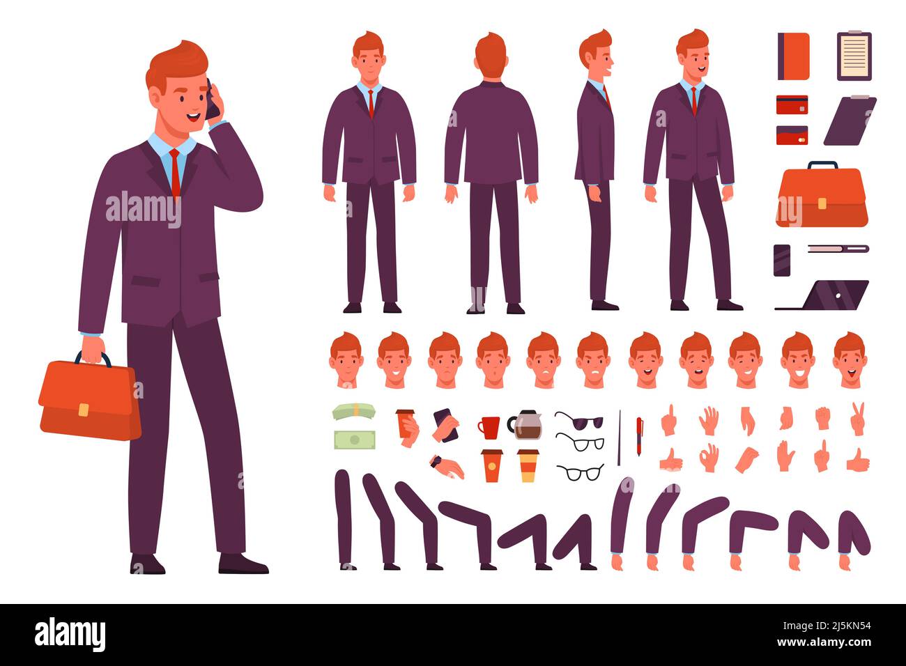 Cartoon businessman character kit office employee different poses hi ...