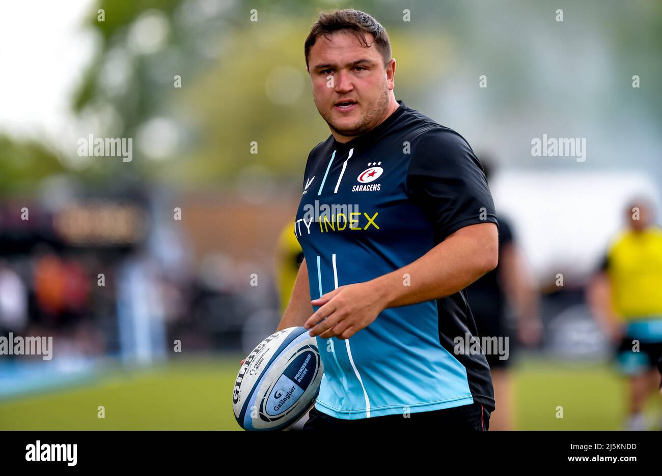 Jamie George of Saracens warming up before the Gallagher Premiership ...