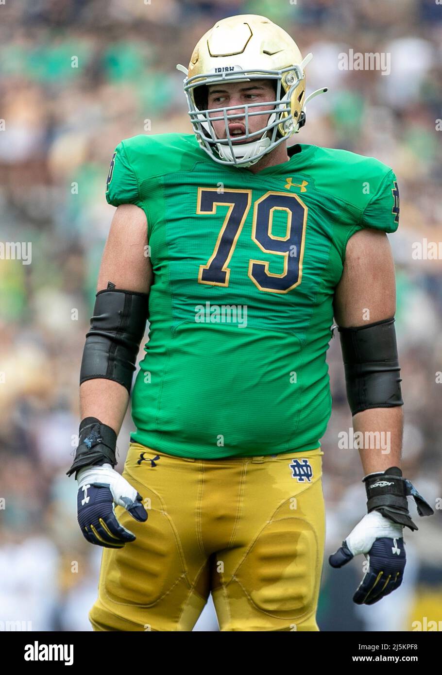 April 23, 2022: Notre Dame offensive lineman Tosh Baker (79)during the ...