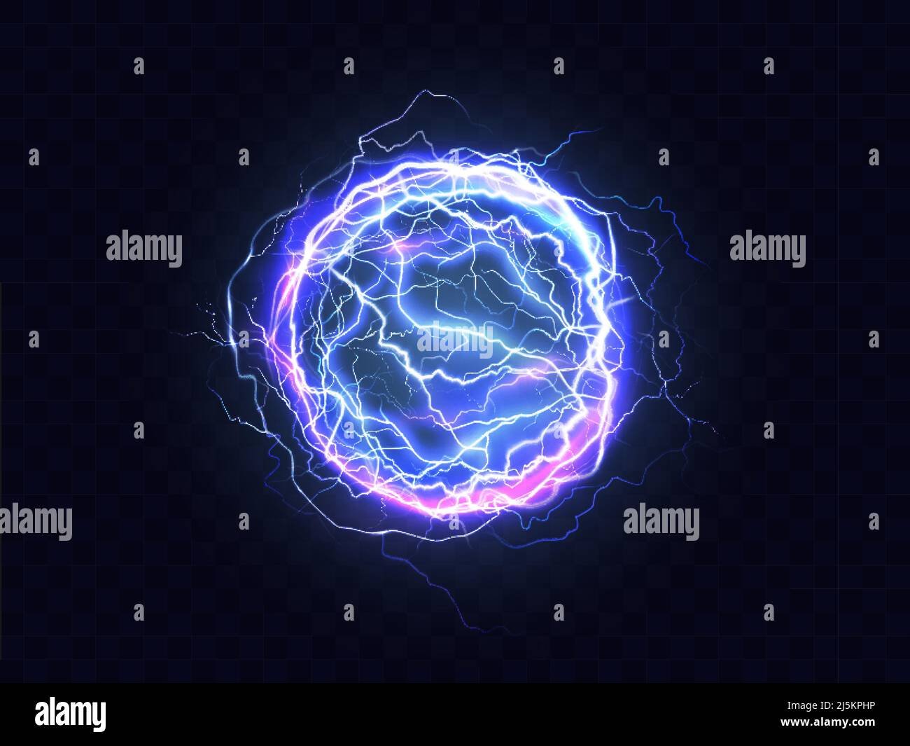 Powerful electrical discharge, lightning strike impact place realistic ...