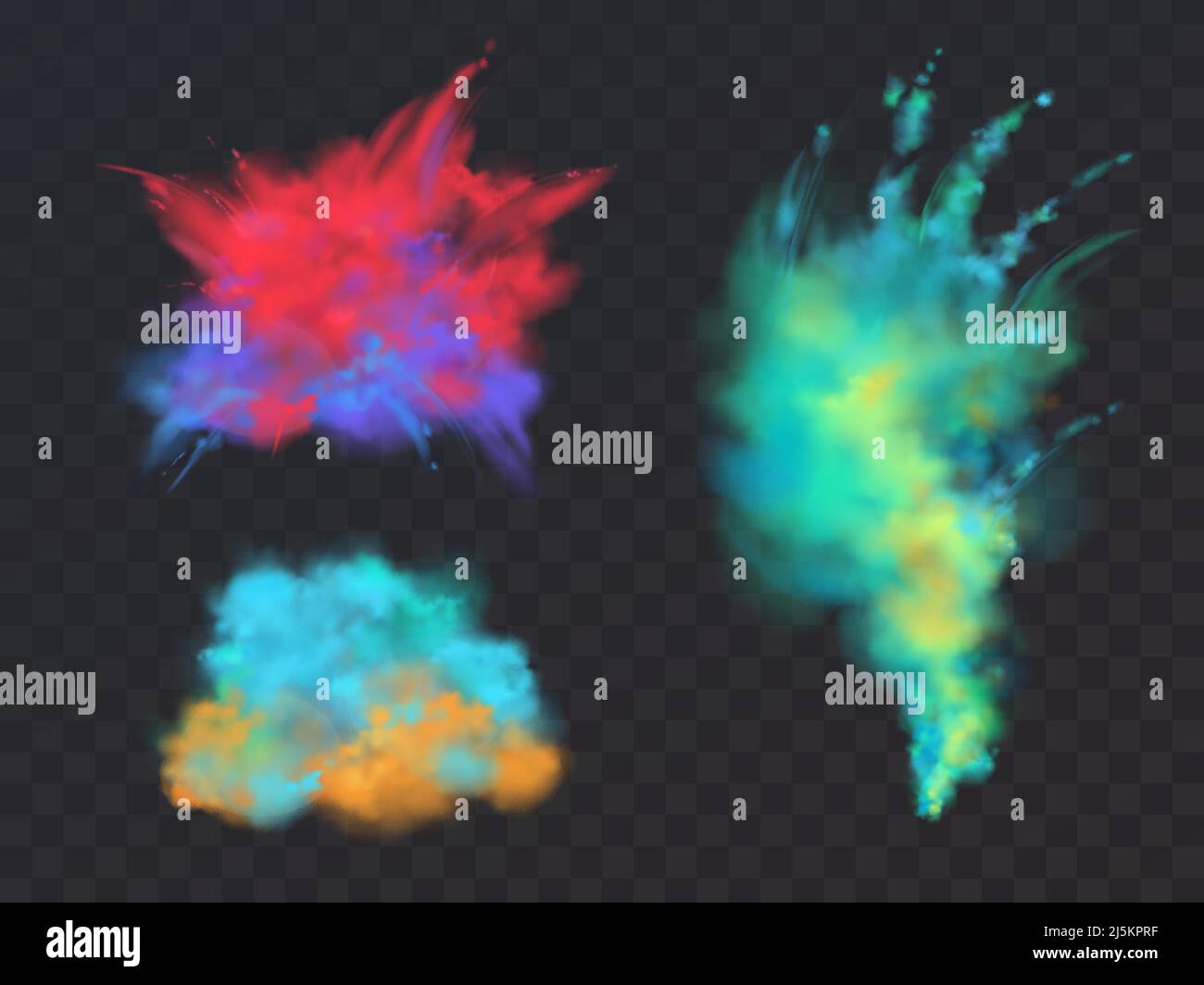 Vector realistic set of colorful powder clouds or explosions, isolated ...