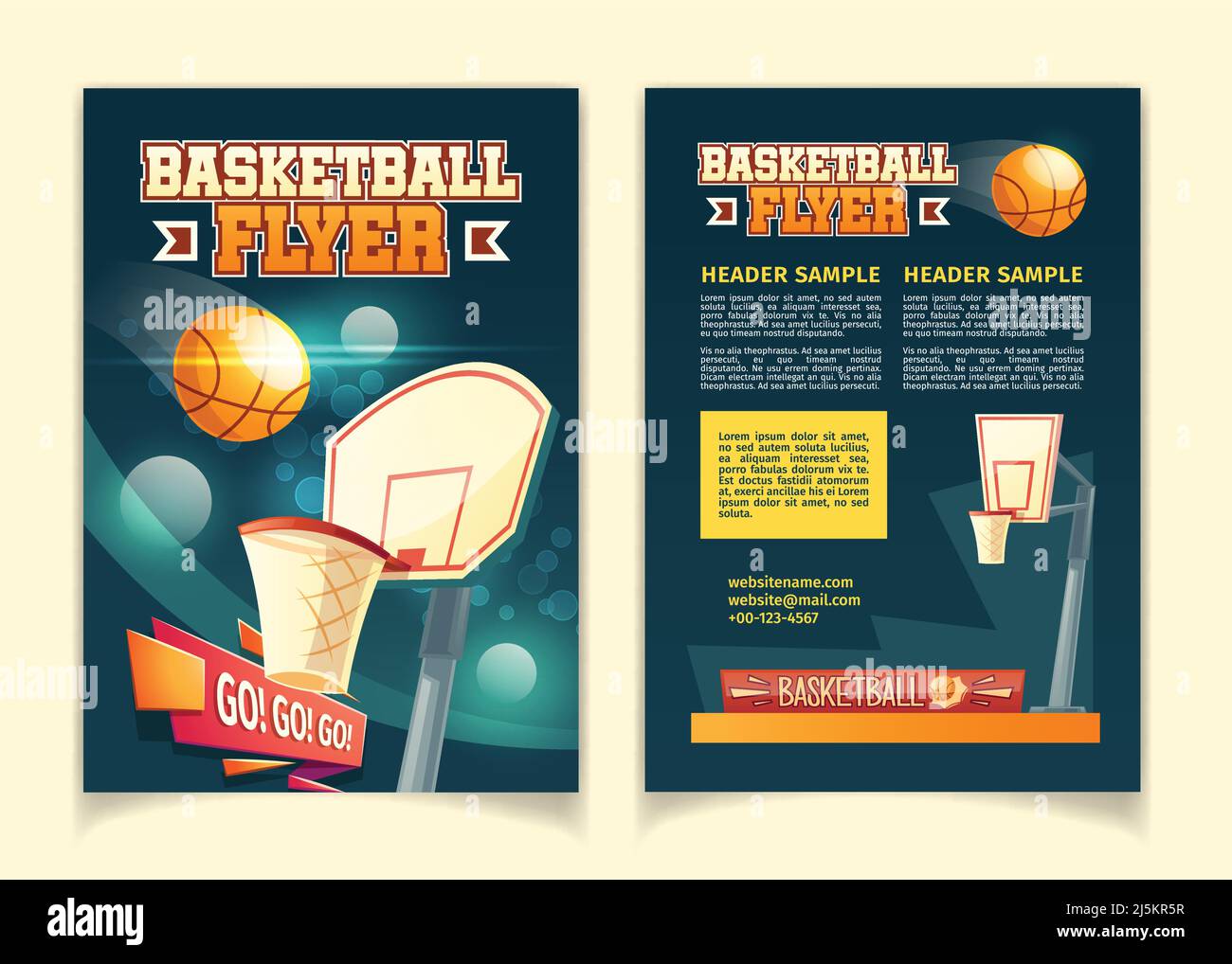 Vector cartoon background with flyers to invite on basketball game ...