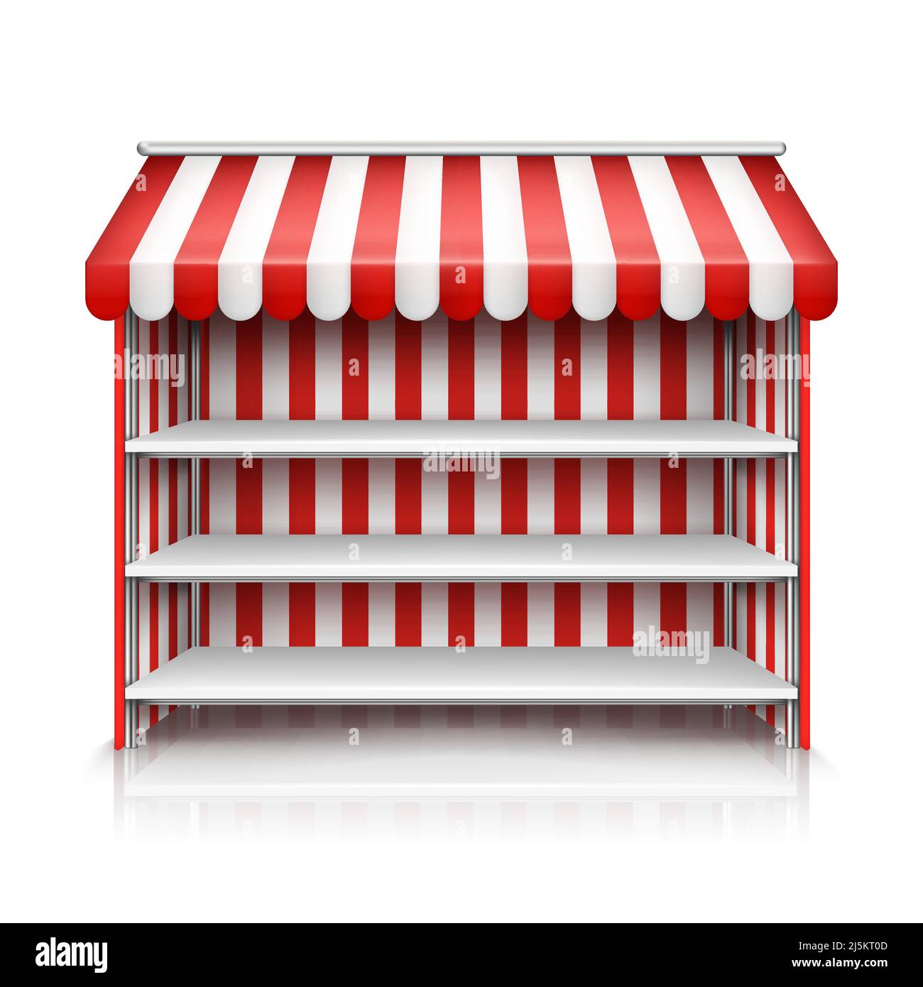Vector realistic illustration of market stall with red and white ...