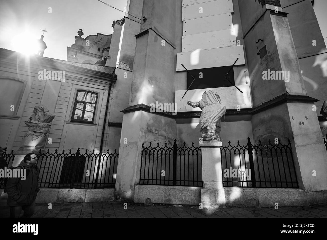 Lviv, Ukraine - March 13, 2022: Protection of architectural monuments ...