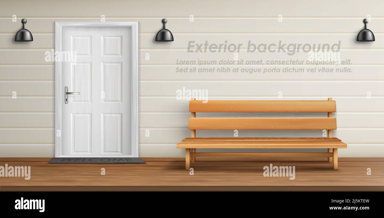 Vector realistic exterior background with veranda facade. Empty terrace ...