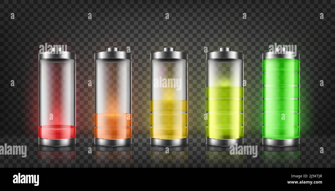 Vector set of battery charge indicators with low and high energy levels ...