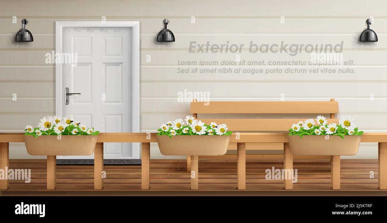 Vector exterior background with veranda facade. Empty terrace with ...