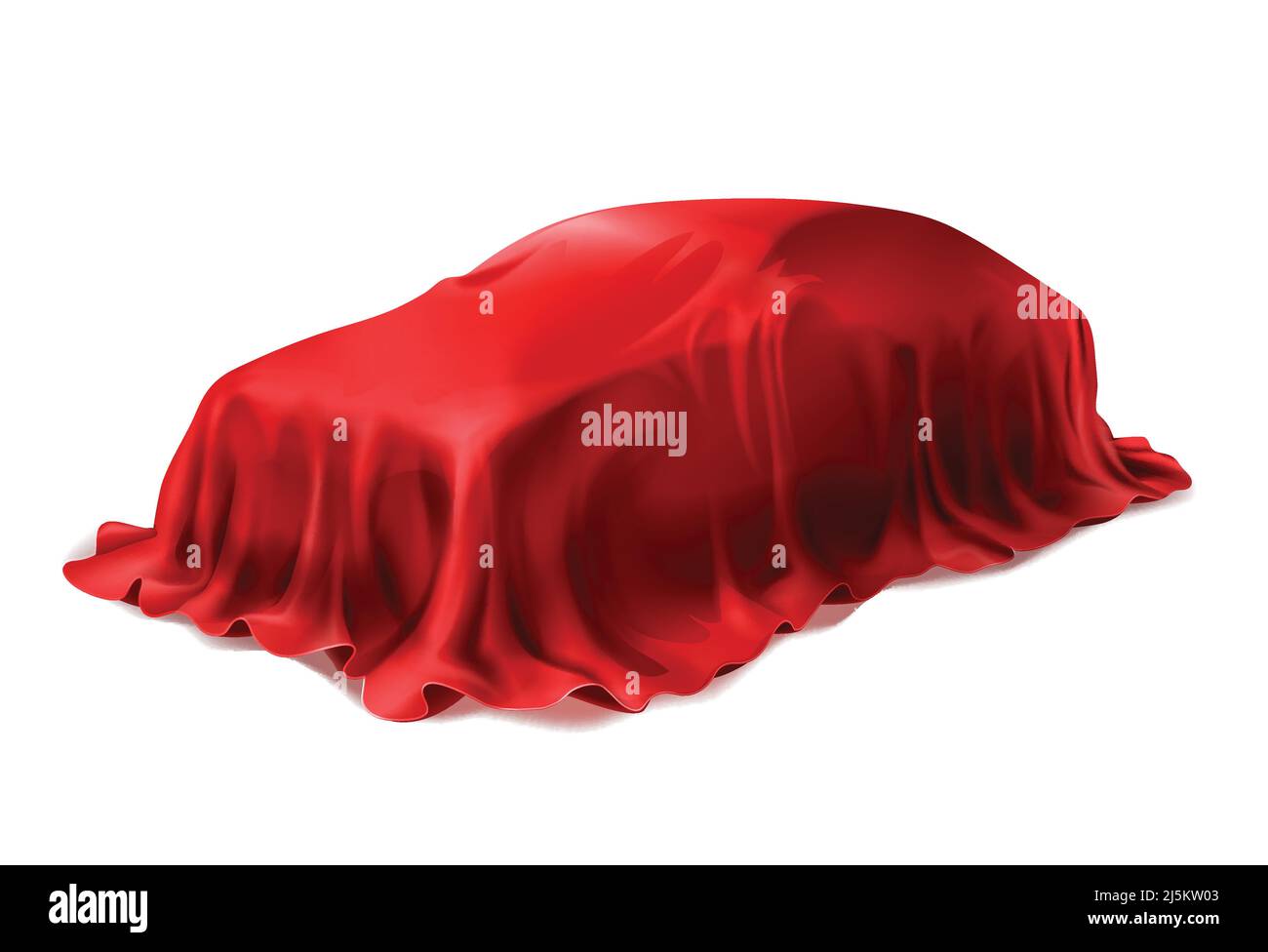 Vector realistic car covered with red silk isolated on white background ...