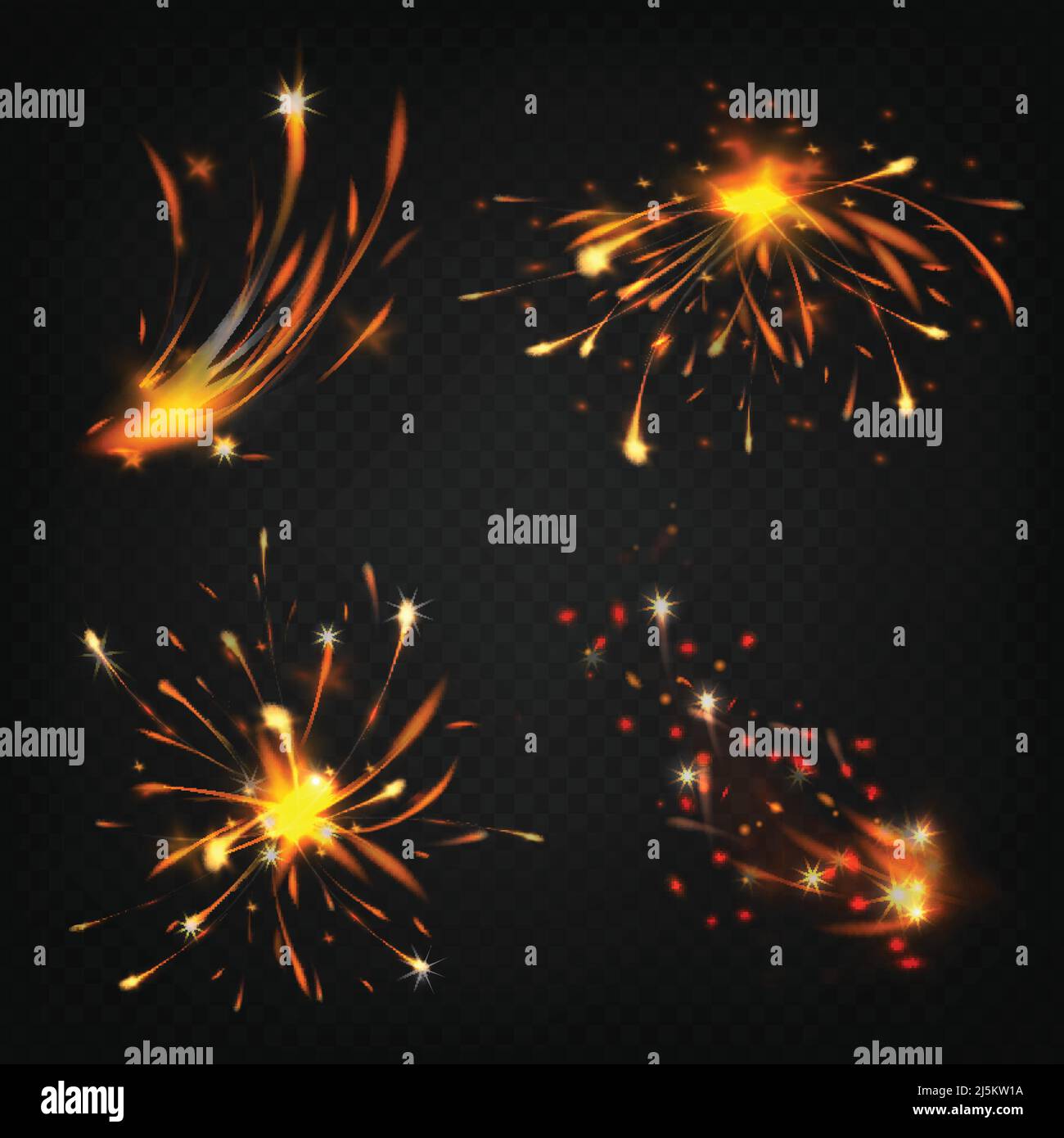 Vector realistic collection of fireworks, sparks from welding or ...