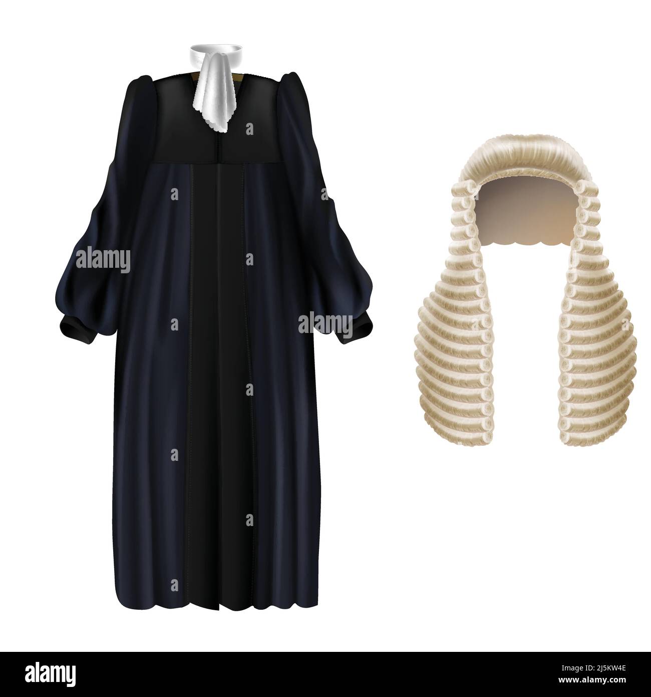 Vector realistic black court dress with sleeves, white wing collar ...