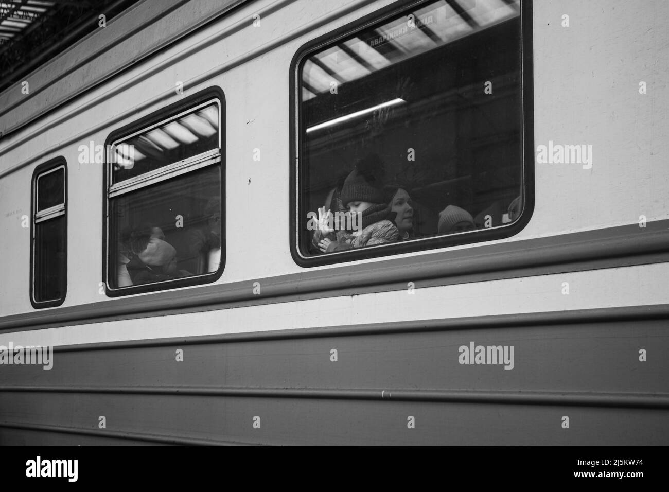 Lviv, Ukraine - March 10, 2022: Ukrainian refugees on Lviv railway ...