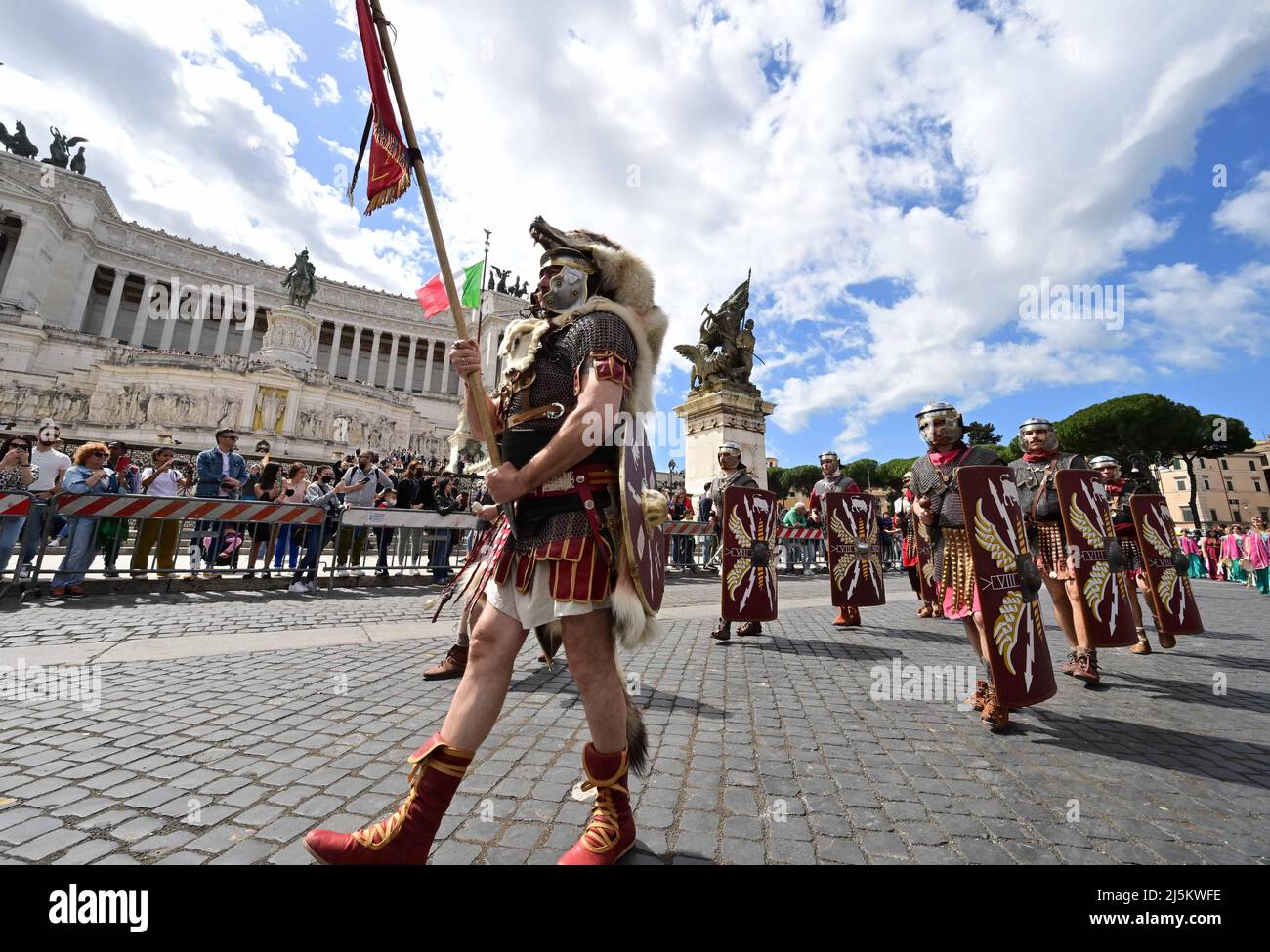 Rome, Italy. 24th Apr, 2022. Performers take part in a parade to ...
