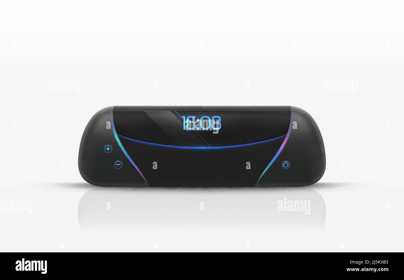 Portable speaker with digital radio clock vector illustration. 3D ...