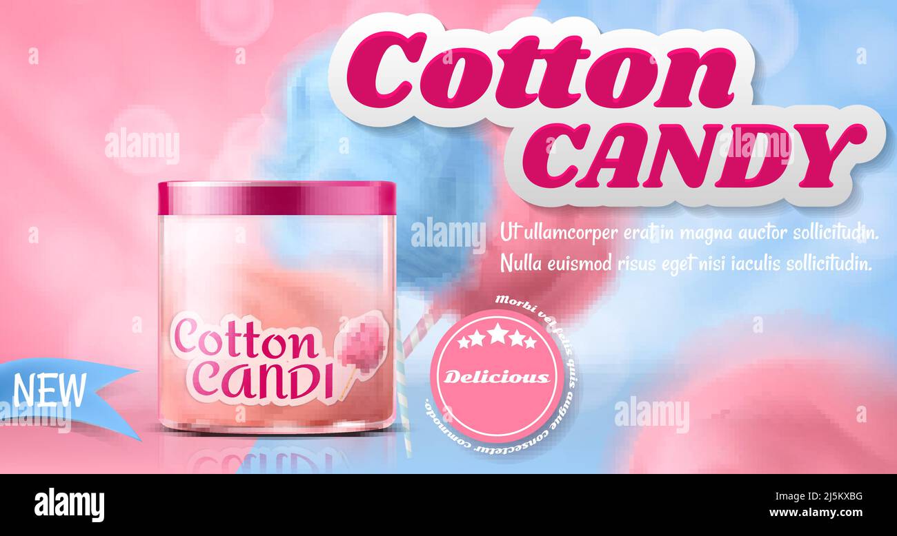 Vector ad poster with glass ?? plastic box with cotton candy. Promo ...
