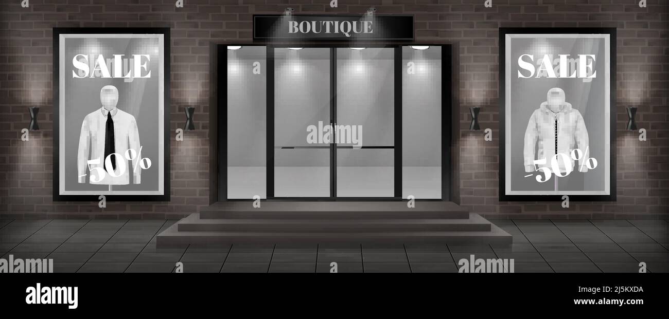 Vector concept background, boutique shop facade with signboard ...