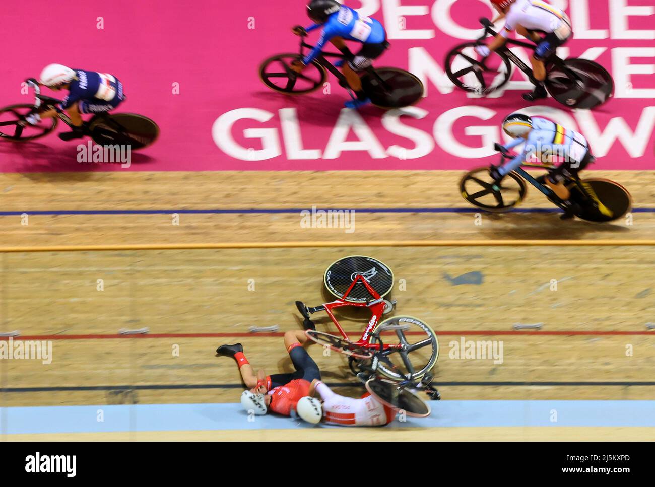 Team Breeze's Maddie Leech suffers a crash during The Women's Madison ...