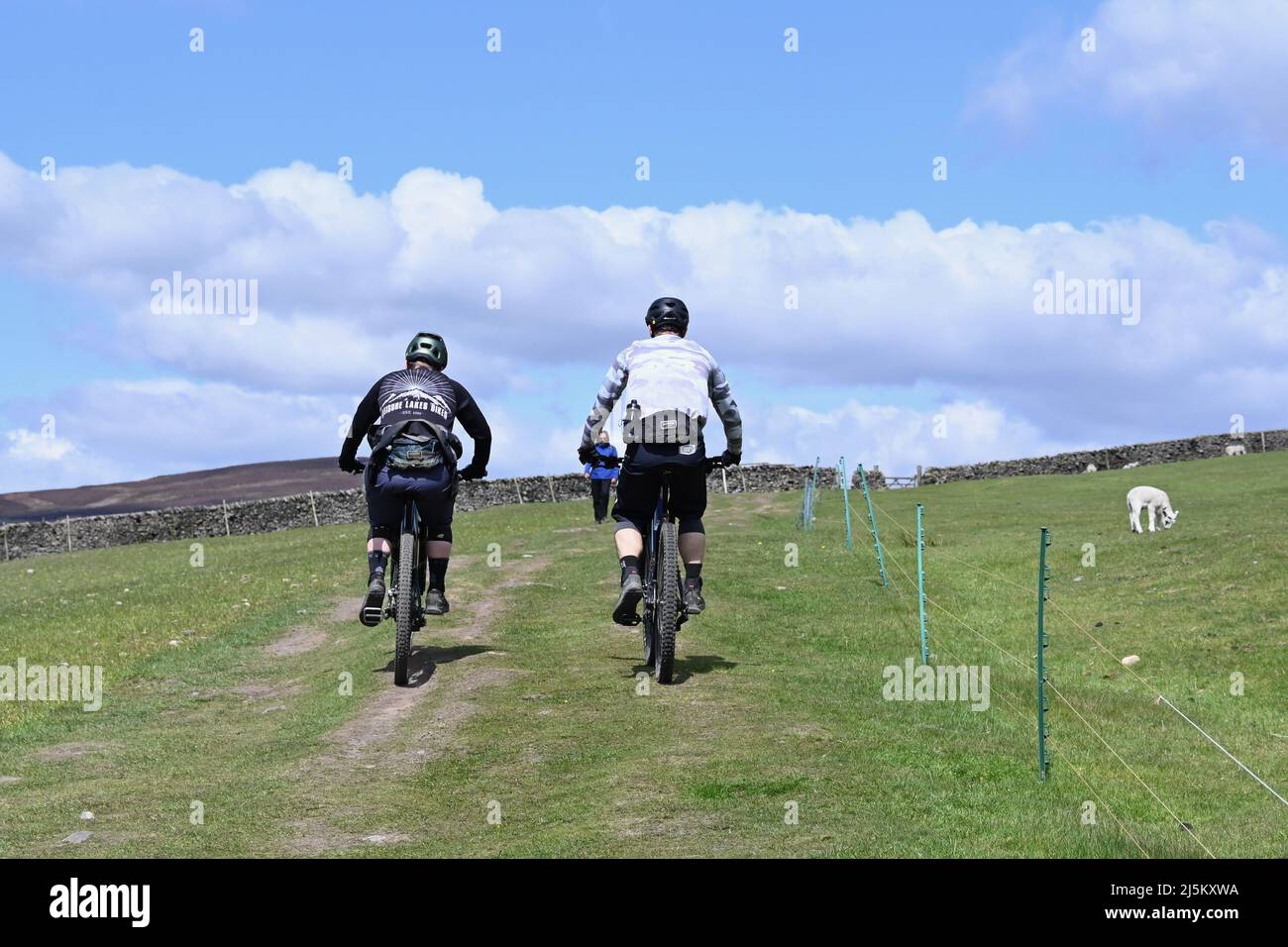 Two mountain bikers on the snake path on kinder on the 90th anniversary ...