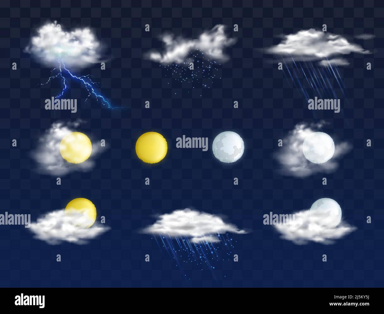 Set of weather forecast app realistic vector icons with various clouds ...