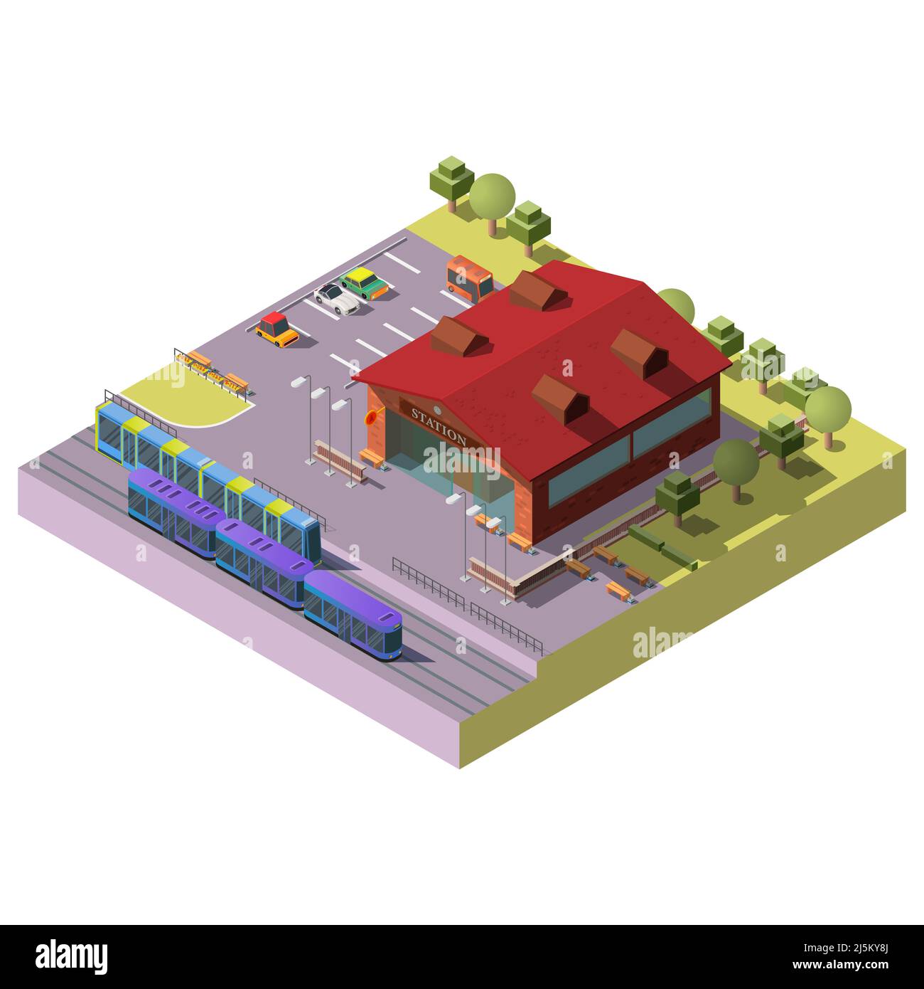Train, subway or tram station building isometric vector with modern ...