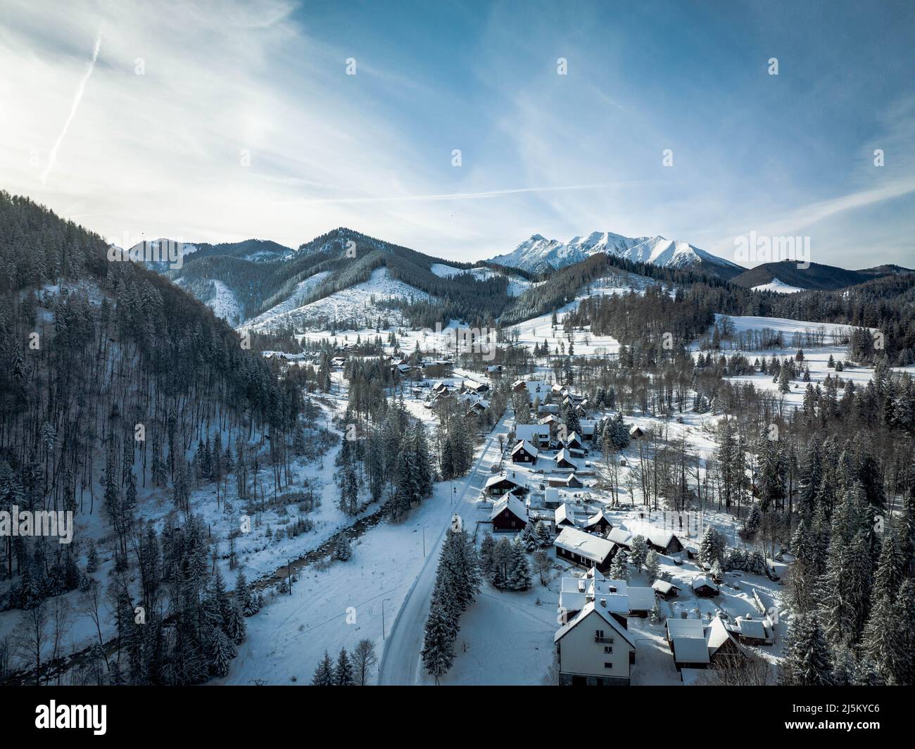 Aerial view of Bachledova dolina in the village of Zdiar in Slovakia ...