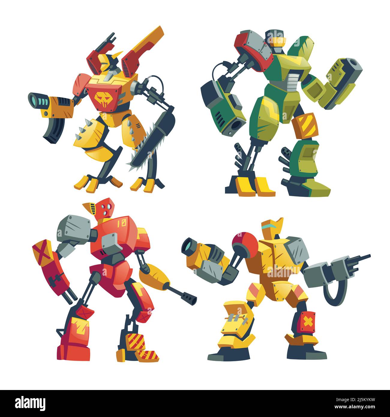 Vector cartoon combat robots. Battle androids with artificial ...