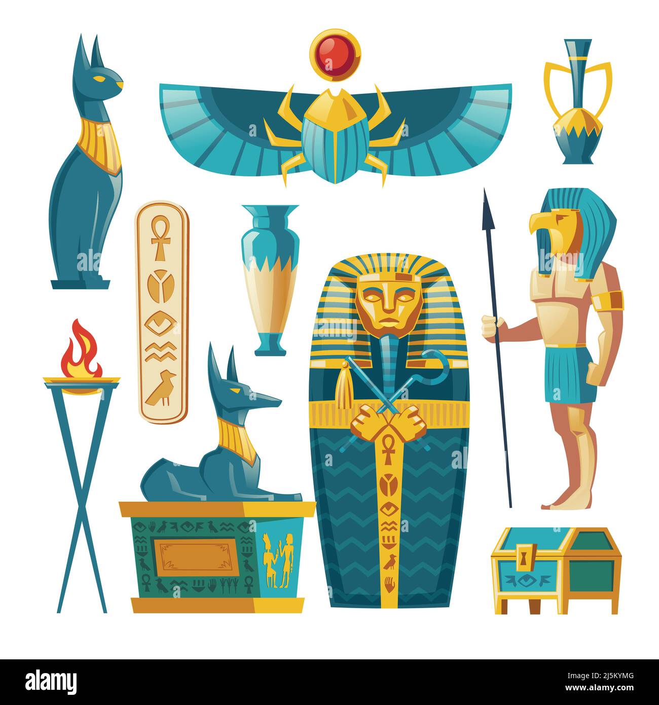 Vector Egyptian set - pharaoh sarcophagus, ancient gods and other ...