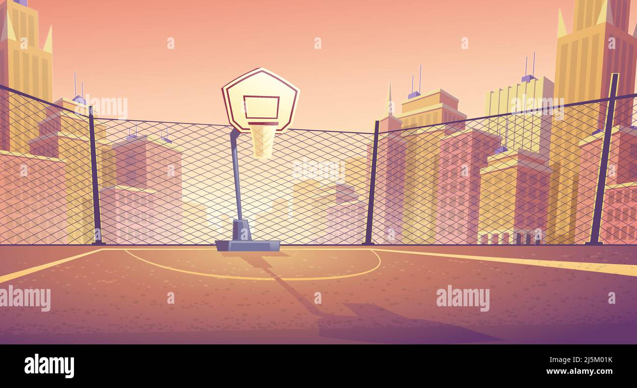 Vector cartoon background of basketball court in city. Outdoor sports ...