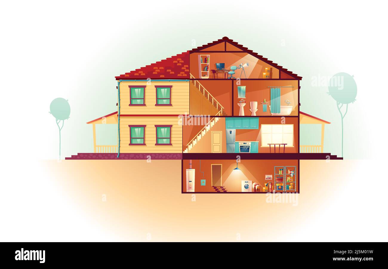 Illustration house cut in half Stock Vector Images - Alamy