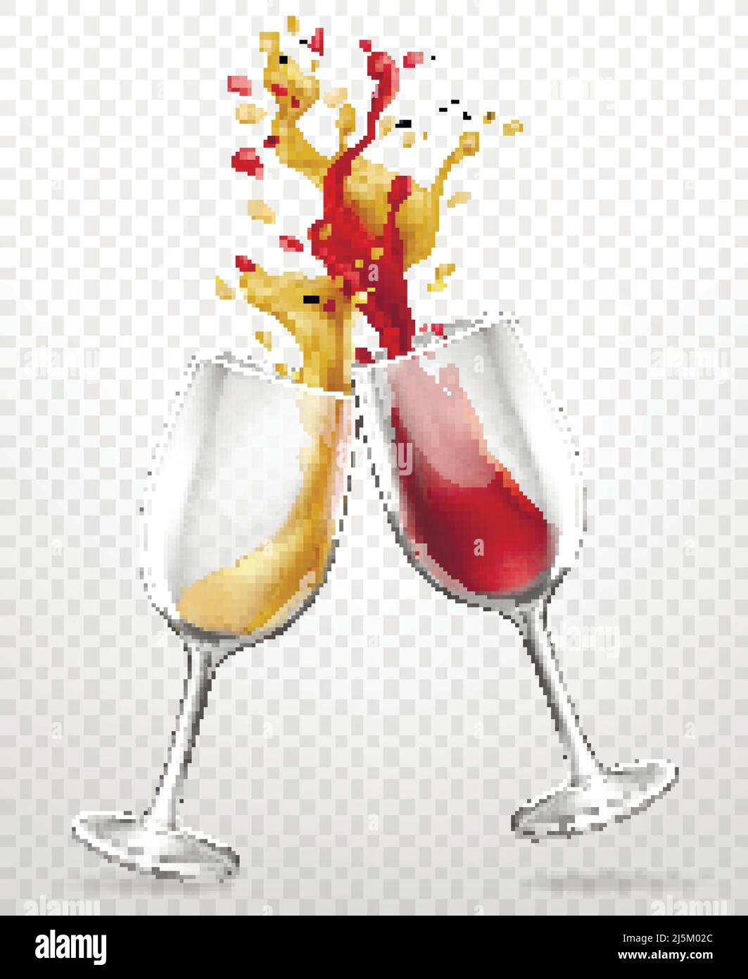 Cheers realistic vector concept with red and white wine splashing ...