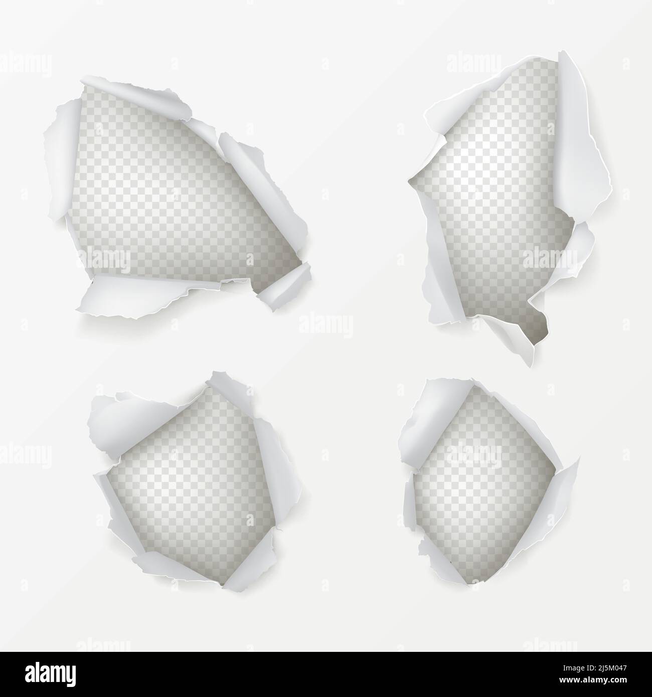 Set of various form holes with ripped edges in paper sheet 3d realistic ...