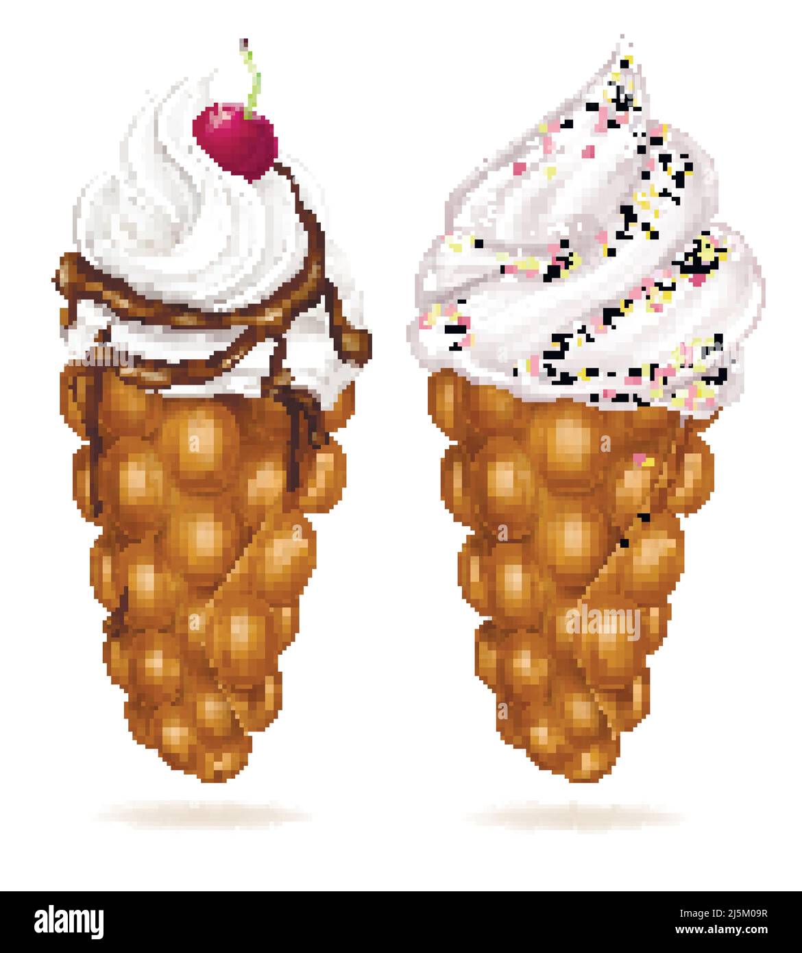 Two Hong Kong egg bubble waffles with whipped cream or ice-cream ...