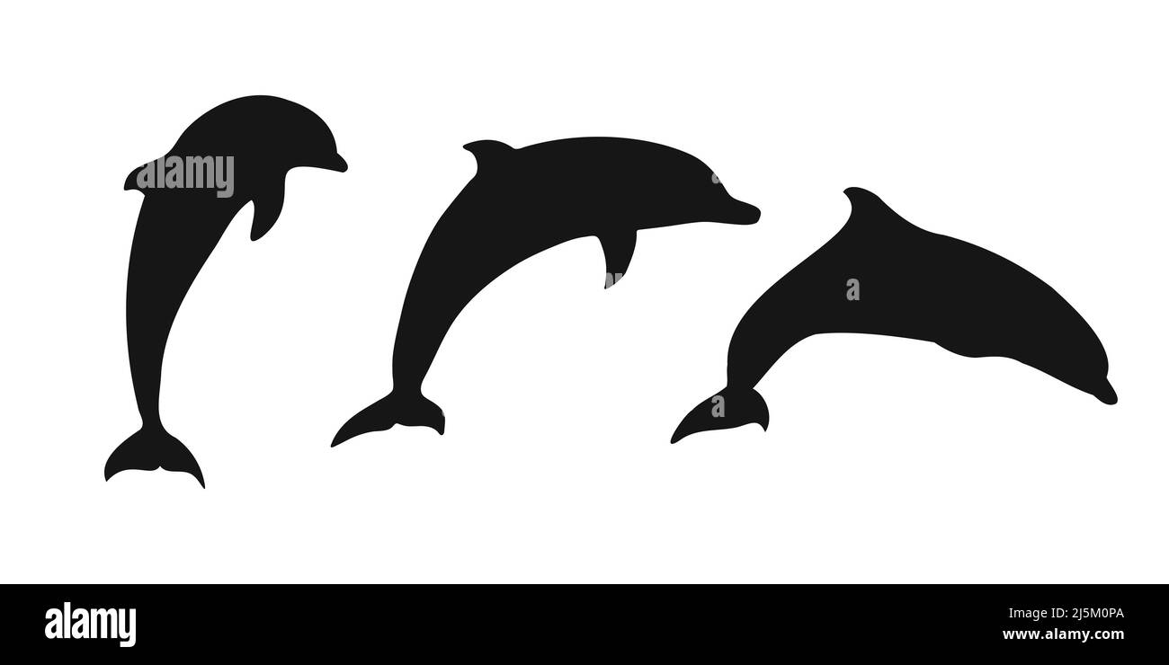 Set black dolphin sign icon on white background. Vector clipart ...