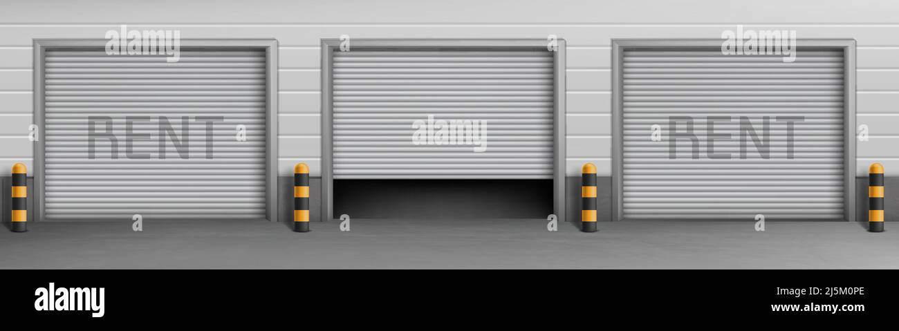 Vector exterior concept background with garage boxes for rent, storage ...